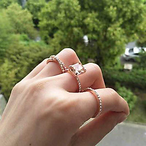 Rings for Women 3PC Simple Temperament Diamond Geometric Square Topaz Rose Gold Ring Jewelrya Good Gift for a Girlfriend, Boyfriend, Family