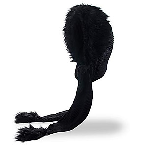 Futrzane Faux Fur Hooded Scarf for Women - Versatile Knitted Cowl for Winter (Black - Black Raccoon)