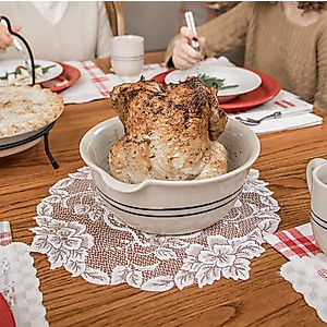 Martinez Pottery Hand Made Heritage Blue Stripe Stoneware Chicken Cooker