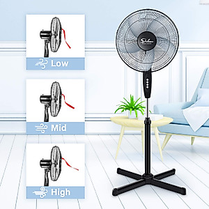 Simple Deluxe Oscillating 16″ 3 Adjustable Speed Pedestal Stand Fan for Indoor, Bedroom, Living Room, Home Office & College Dorm Use, 16 Inch, Black