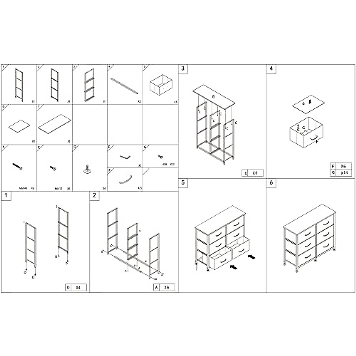 AZL1 Life Concept 6 Drawers Fabric, Tower Dresser for Bedroom, Hallway, Nursery, Entryway, Closets, Sturdy Metal Frame, Wood Tabletop, Easy Pull Handle, 31.5 Inches, Dark Grey