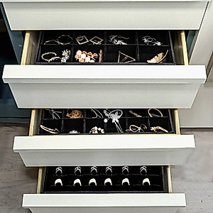 Elsjoy Set of 3 Large Black Jewelry Trays, 13.8" x 9.5" Stackable Velvet Jewelry Organizer Tray Drawer Jewelry Storage, Divided Ring Organizer Tray for Necklace, Earrings, Bracelet