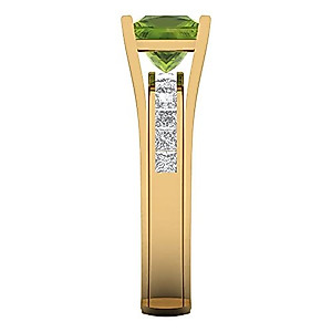 Clara Pucci 3.37ct Princess Cut Solitaire with Accent Green Peridot Sliding Statement Bridal Ring Band Set 14k Yellow Gold 7.5