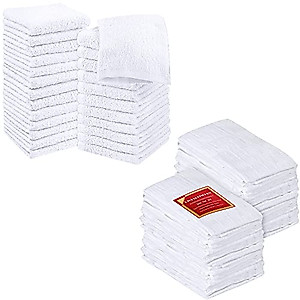 Utopia Towels Bundle Pack of 48-24 Pieces Washcloths, 24 Pieces Kitchen Flour Sack Towels- 100% Ringspun Cotton- Super Soft and Absorbent- Ideal for Kitchen, Gym, spa, Pool, Beach, Camping (White)