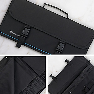 Messermeister 17-Pocket Knife Case with Large Outer Pocket, Black - 17 Elasticized, Reinforced Pockets for Culinary Tools - Holds Up to 18” Knives - Functional, Stylish & Durable