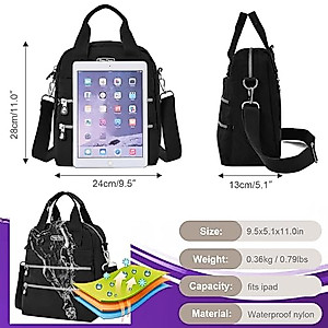 Tiny Chou Waterproof Nylon Crossbody Shoulder Bags, Fashion Travel Backpack Purse, Multi Pockets Hobo Bags with Adjustable Strap for Women, Lightweight Small Totes Handbags (Black)