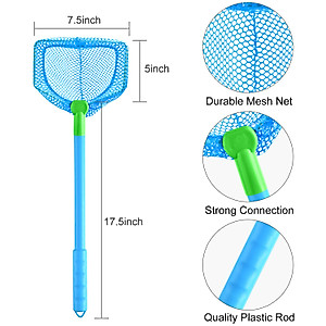 Coopay 4 Pieces Fishing Net Catching Bug Nets Fish Butterflies Nets Beach Nets for Outdoor Playing (Rose Red, Orange, Blue, Green)