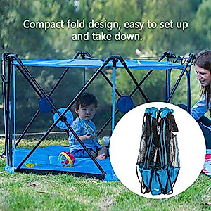 Abon Portable 6 Panel Play Pen Playard for Infants and Babies Indoor and Outdoor, Lightweight Mesh Toddler Hexagon Fence Play Area Washable,Foldable 53" Wx 30" H(Blue)…