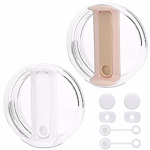 Amgkonp 40oz Tumbler Lid for Stanley Lid Replacement,2 Pack Spill Proof Replacement Lid with Spill Stopper Set for Stanley Cup Quencher 2.0 Accessories(White&Flesh Pink)