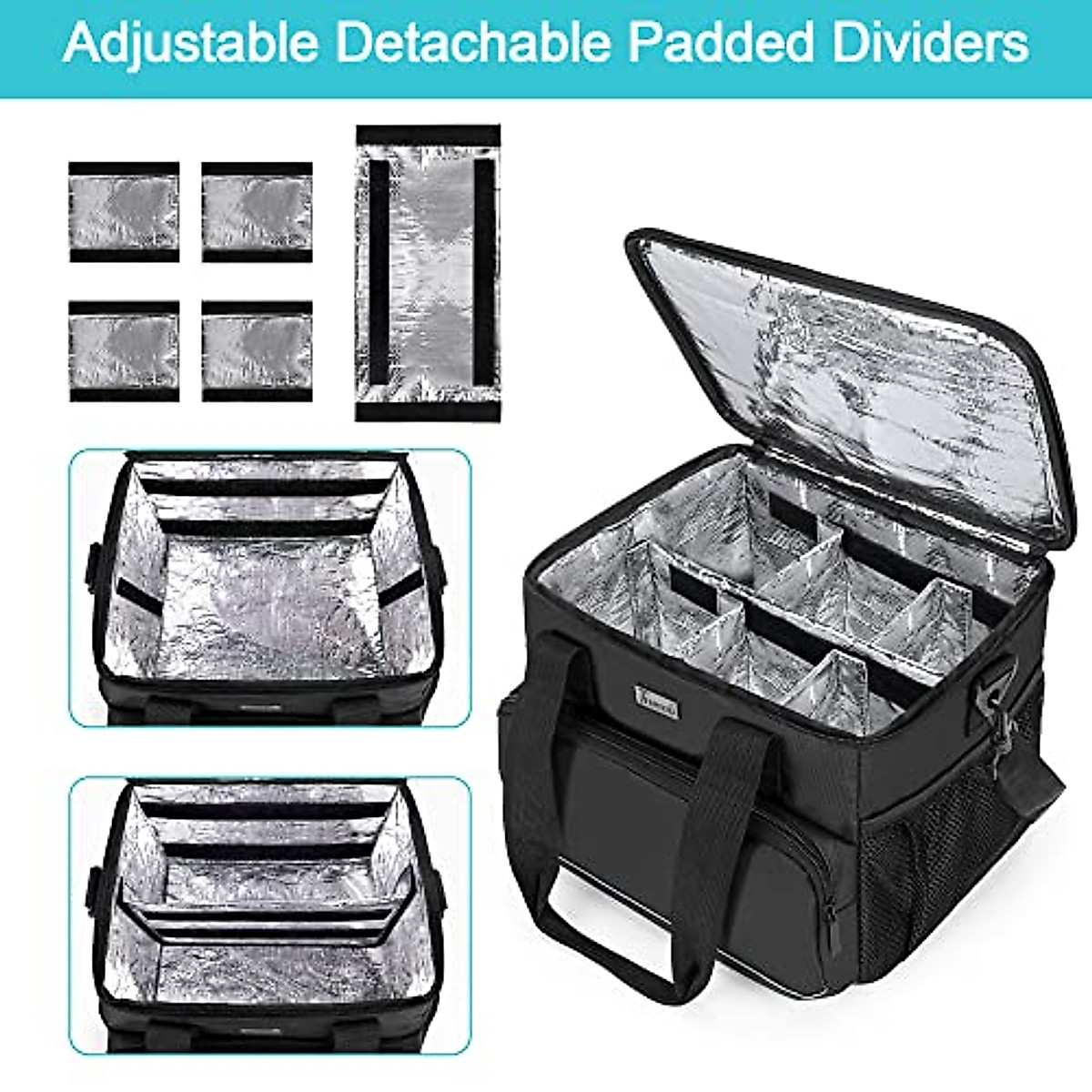 Trunab Insulated Medical Bag with Adjustable Dividers, Medicine Supplies Water-Resistant Bag for Home, Travel, Camping, Empty Bag - Patented Design,Black
