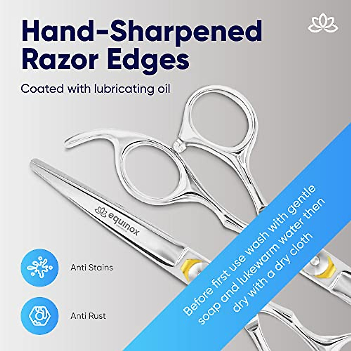 Equinox Professional Razor Edge Series Barber Hair Cutting Scissors - Japanese Stainless Steel Salon Scissors - 6.5” Overall Length - Fine Adjustment Tension Screw - Premium Shears for Hair Cutting
