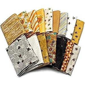 10 Fat Quarters - Honey Bee Bumblebee Save The Bees Apiary Honey Comb Hive Insect Quality Quilter Cotton Assorted Fat Quarter Bundle