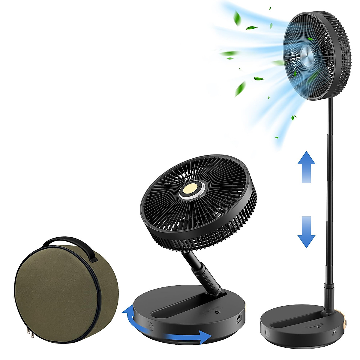 ICEBIRDS Portable Oscillating Standing Fan, 10" Foldaway Desk Fan, 10800mah Rechargeable Quiet Height Adjustable Floor Fan, 50H Working Time, Pedestal Fans for Indoor, Outdoor Camping