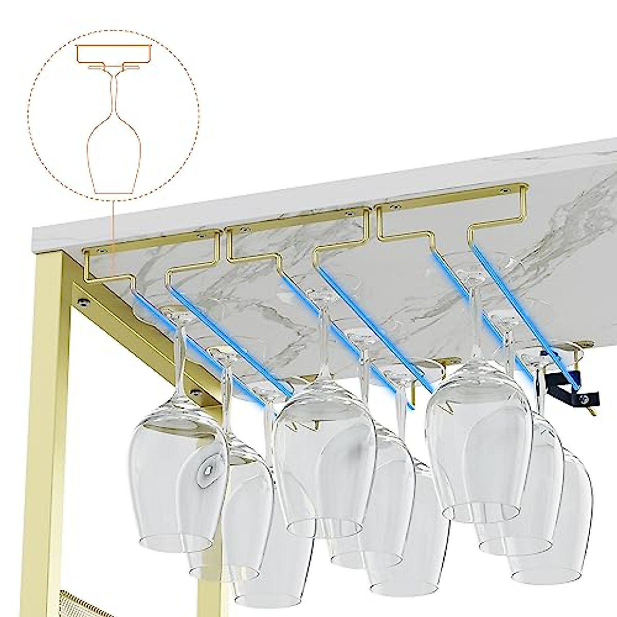 GAOMON Wine Bar Cabinet with Removable Wine Racks and 1 Drawer,Bar Cabinet with Glass Holder and Mesh Door for Liquor and Glasses(Gold)