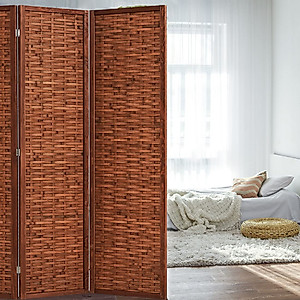 Corelax Room Divider Privacy Screen with Natural Bamboo,4-Panel 5-Panel 6-Panel Folding Privacy Screens,Freestanding Room Divider