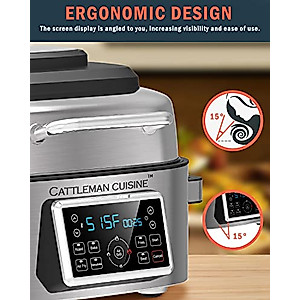 Grill and Air Fryer Combo, CATTLEMAN CUISINE 10-in-1 Indoor Electric Grill, Stainless Steel Air Fryer Grill with Air Grill, Air Fryer, Roast, Bake, Dehydrate, Beef & Fries, 6.5QT, Silver