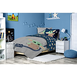 Jay Franco Star Wars The Mandalorian Hello Grogu 7 Piece Full Size Bed Set - Includes Comforter & Sheet Set - Super Soft Kids Bedding Fade Resistant Microfiber (Official Star Wars Product)