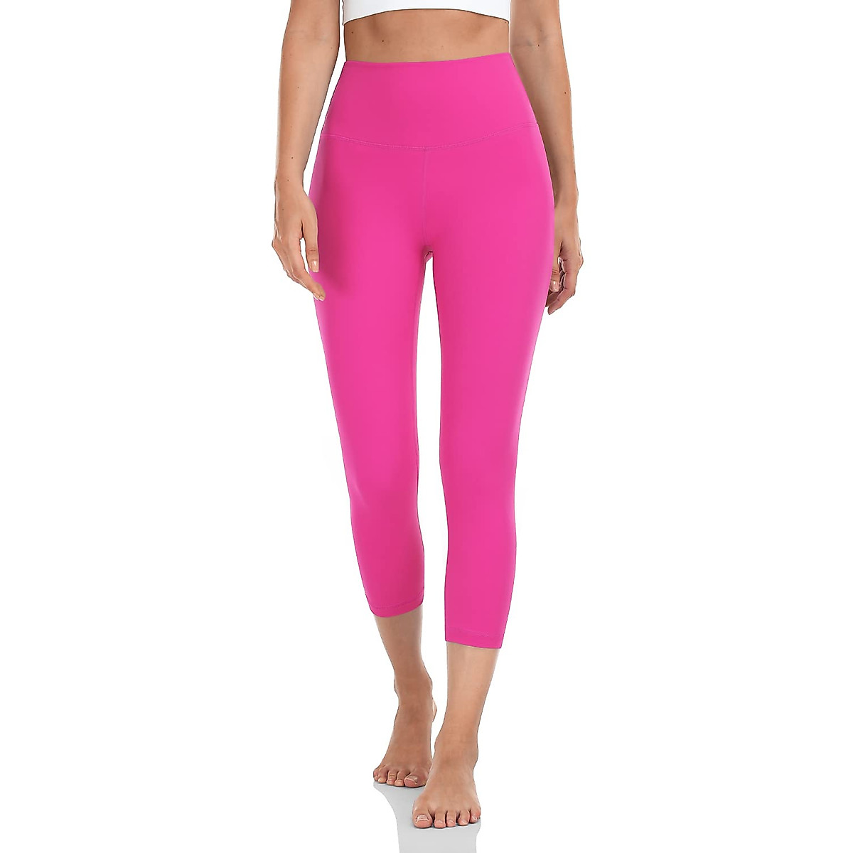 HeyNuts High Waisted Yoga Capris Leggings for Women, Buttery Soft Workout Cropped Pants Compression 3/4 Leggings 21'' Sonic Pink M(8/10)