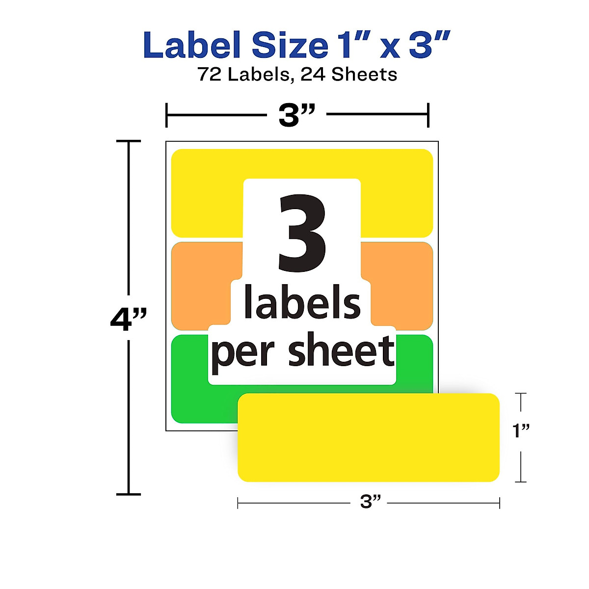 Avery Rectangular Color Coding Labels, 1 x 3 Inches, Assorted, Removable, Pack of 72 (06722)