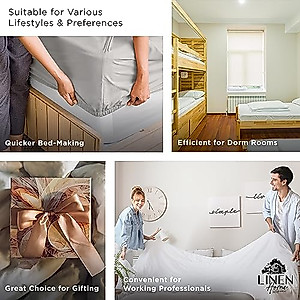 Linen Home 100% Cotton Percale Fitted Sheet Set Queen Size, Silver, Deep Pocket, 3 Piece -1 Deep Pocket Fitted Sheet and 2 Pillowcases, Crisp Cool and Strong Bed Linen