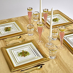 Silver Spoons ELEGANT DISPOSABLE CHARGER PLATES - Beaded Rim - Made of Premium Carstock Materials - 13', 10 PC, Gold - Square