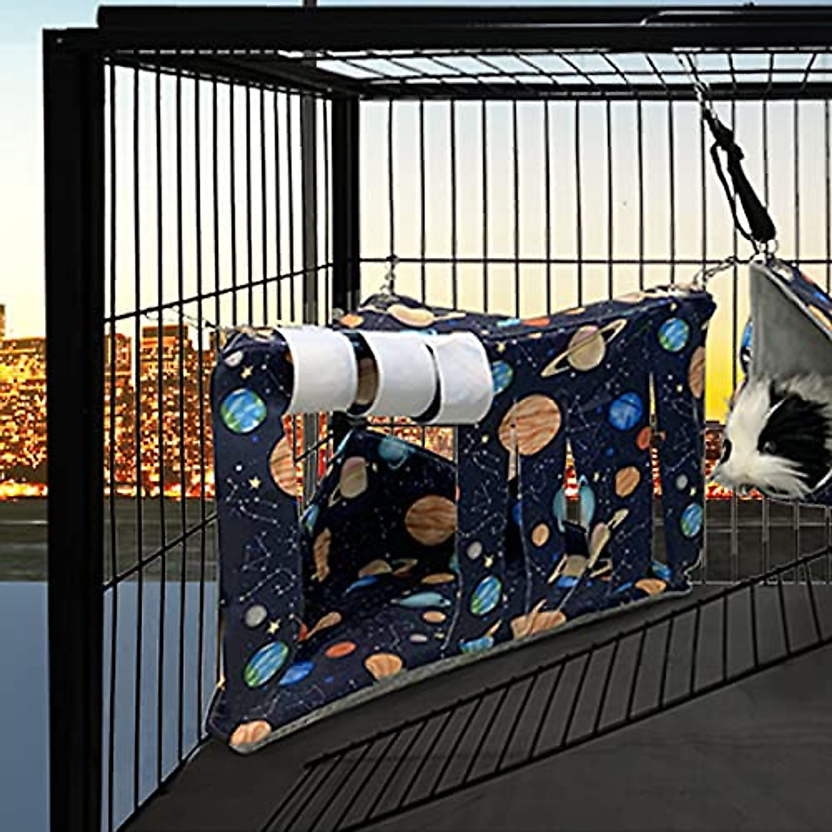 FULUE Guinea Pig Corner Hideout Hammock and Bed,Ferret Corner Hammock and Bed Cave Cozy for Guinea Pig Ferret Chinchilla Rats for Playpen C&C Cage Midwes Cage