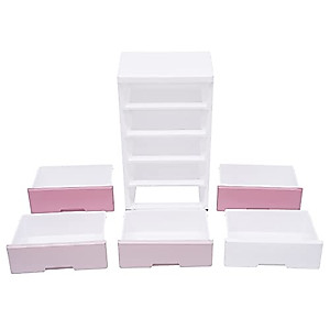 Gdrasuya10 Plastic Drawers Dresser, Storage Cabinet with 5 Drawers, Organizer Unit Stable Cart on Wheels Waterproof Plastic Cabinet with Drawers for Bedroom Apartment, Gradient Pink