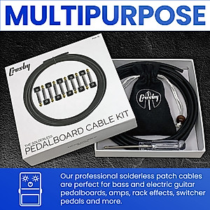 Crosby Solderless Pedalboard Cable Kit - No Cable Stripping Required, 10 Feet of Cable & 10 Gold Tip Connectors with Magnetic Screws & Screwdriver Make 5 DIY Custom Patch Cables