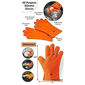 AMZ BBQ CLUB Grilling Accessories - Silicone BBQ Gloves, Food Grade Meat Claws, Digital Grilling Thermometer | BBQ Set for Cooking Grilling Barbecue Roasting Baking Open Flame