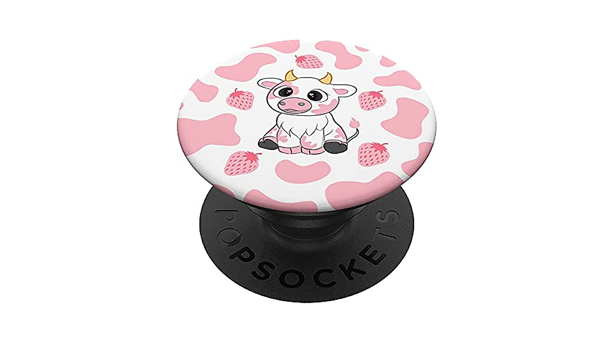 Cute Pink Strawberry Cow PopSocket - Kawaii Phone Grip & Stand