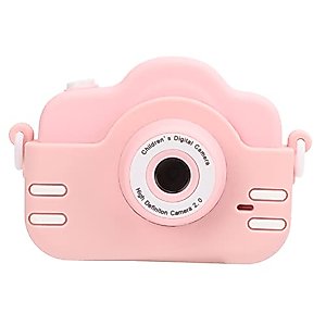 Kids Cartoon Camera Toy, Multifunctional 2 Inch Screen High Definition Rechargeable 2MP Cute Kids Photo Video Camera for Gifts(Single Shot Pink)