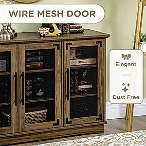 HOMCOM Farmhouse Sideboard, Buffet Cabinet with Adjustable Shelves and Wire Mesh Door, Credenza, Walnut