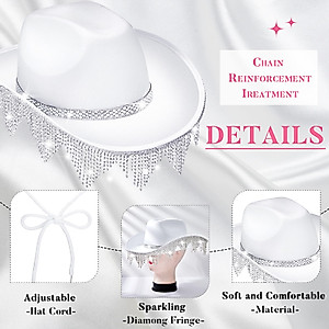 Hercicy Rhinestone Cowboy Hat Glitter Cowboy Hat Sparkly Cowgirl Hat for Concert Birthday Party Beyonce Renaissance(White)