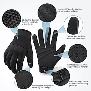 OZERO Medium Black Synthetic Leather Utility Gloves for Men and Women - Touch Screen Sensitive, Padded Knuckles, Adjustable Closure