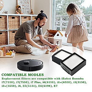 Filters Replacement Fit for iRobot Roomba E I & J Series i7 i7+/plus i3 i3+ i4 i6 i6+ i8 i8+ E5 E6 E7 Vacuum Cleaner（4 Pack）