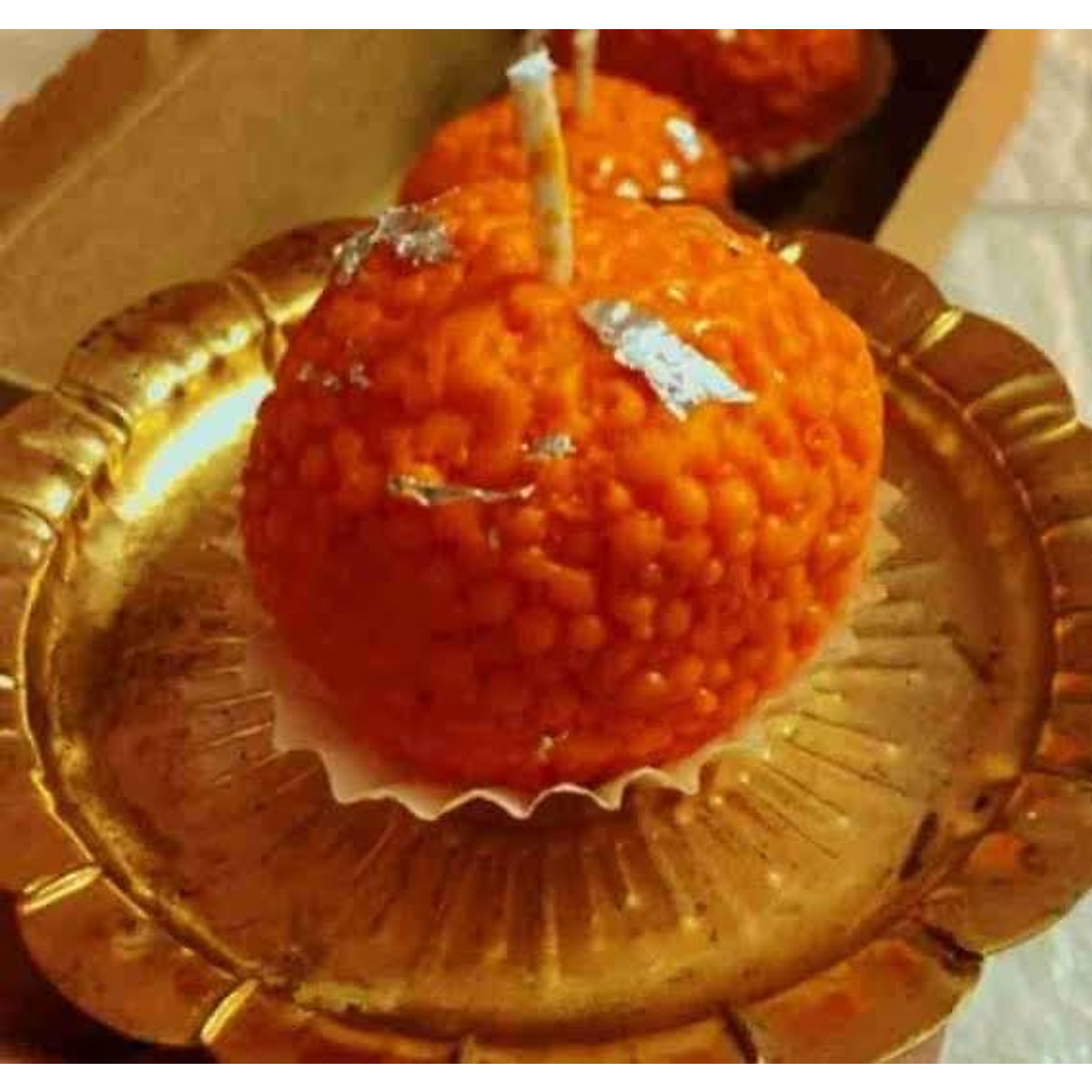 SKP Decor Hand Crafted Pure Soy Wax Scented Ladoo Shape Candle | Designer Candle for Ganesh Chaturthi Decorations Set of 6 Pcs (Red and Rose Scent)