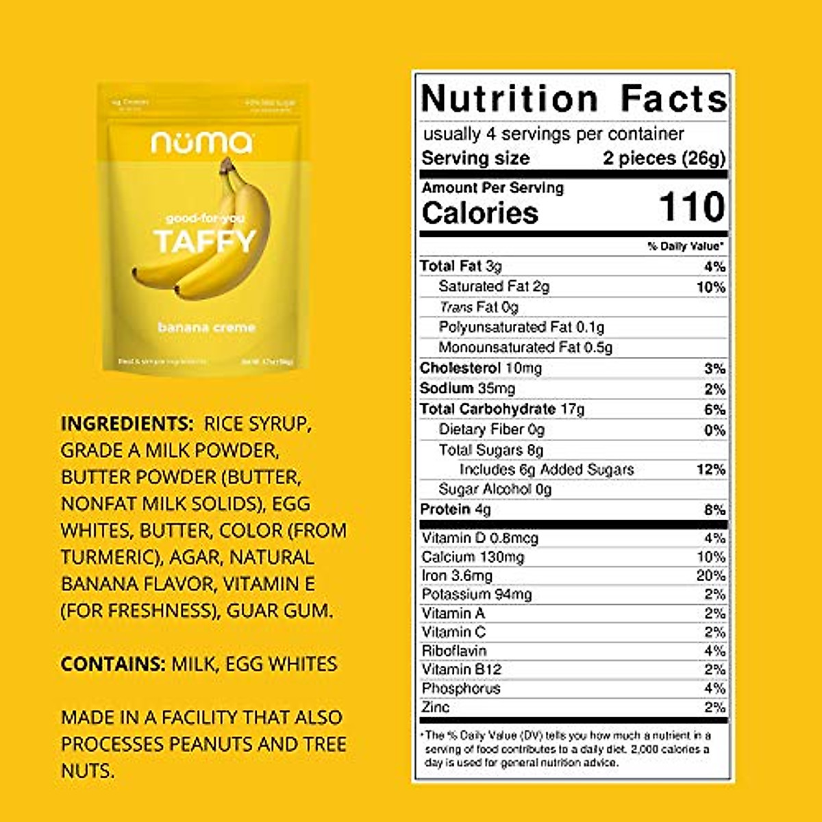 Healthy Banana Cream Taffy Candy – Low Sugar, High Protein, Low Calorie, All Natural, Gluten Free – 3 Bags with 8 Individually Wrapped Chews Each