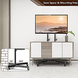 Mobile TV Stand with Wheels for 32-80 Inch LCD LED 4K Flat Screens with Wheels - Height Adjustable TV Cart Rolling TV Stand with Laptop Shelf, Outdoor TV Stand - Max VESA 600x400, Black