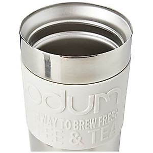 Bodum Travel French Press Coffee Maker Set, Stainless Steel with Extra Lid, Vacuum, 0.35 L/12 oz, White