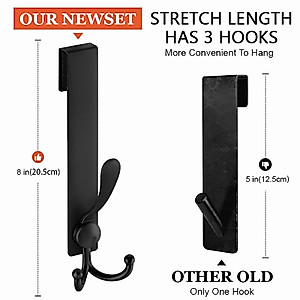 ASOQOLA Shower Door Hooks, Extended 8 inch Over Door Hooks for Bathroom Frameless Glass Shower Door, Stainless Steel Towel Hooks, Heavy Duty Non-Slip Hooks Rack for Robe Towel (Black, 2 Pack)