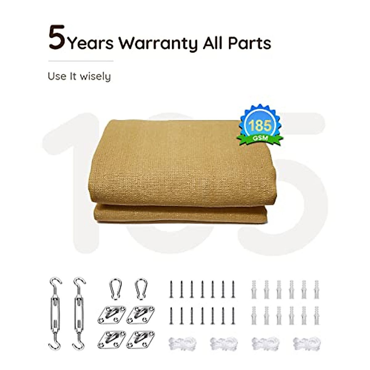 Quictent 24x24ft Fire Retardant 185G HDPE Sun Shade Sail with Hardware Kits Canopy 98% UV Block Outdoor Patio Garden (Sand)