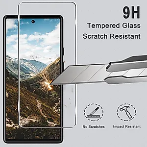 [3+3 Pack] Pixel 6 Screen Protector + Camera Lens Protector, HD Tempered Glass Film, Fingerprint Unlock, Anti-Scratch, Easy Installation, Bubble Free, 9H Glass Screen Protector for Google Pixel 6 5G