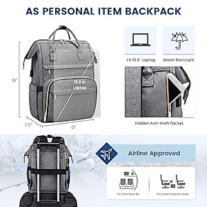 LOVEVOOK Laptop Backpack Women Teacher Backpack Nurse Bags, 15.6 Inch Womens Work Backpack Purse Waterproof Anti-theft Travel Back Pack with USB Charging Port (Grey)