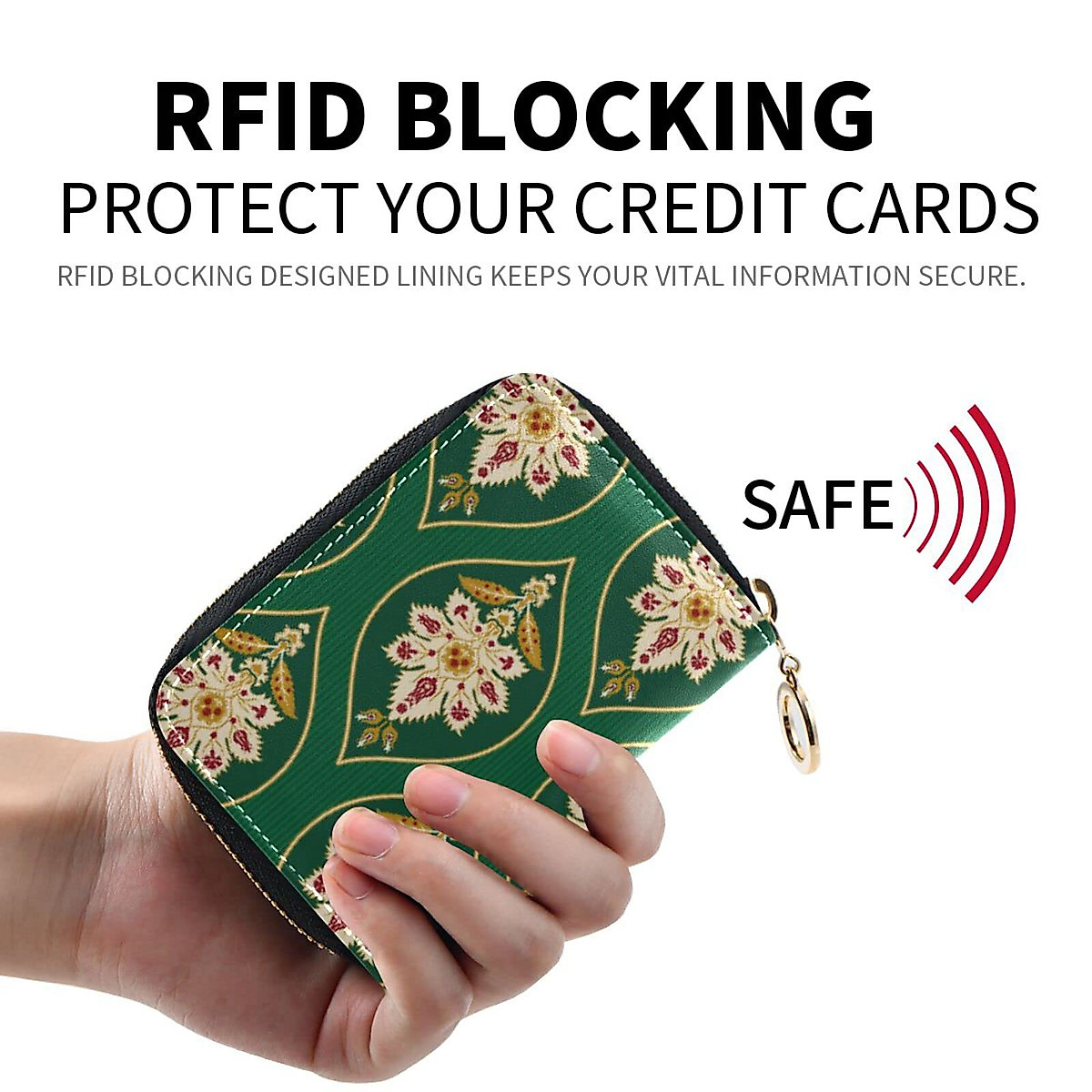 linqin Various Whimsical Flowers Teens' Small Secure Leather Zipper Pocket Wallet with RFID Blocking for Business