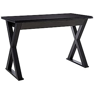 Walker Edison Lawrence Urban Industrial X Leg Glass Top Computer Desk, 48 Inch, Black