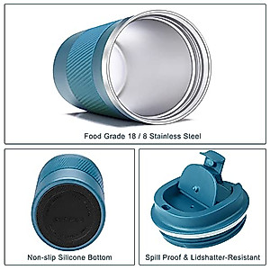 Coffee Travel Mug, 14OZ Double Walled Insulated Vacuum Coffee Tumbler With Leakproof Flip Insulated Coffee Mug, For Hot And Cold Water Coffee And Tea In Travel Car Office School Camping (Blue, 14OZ)