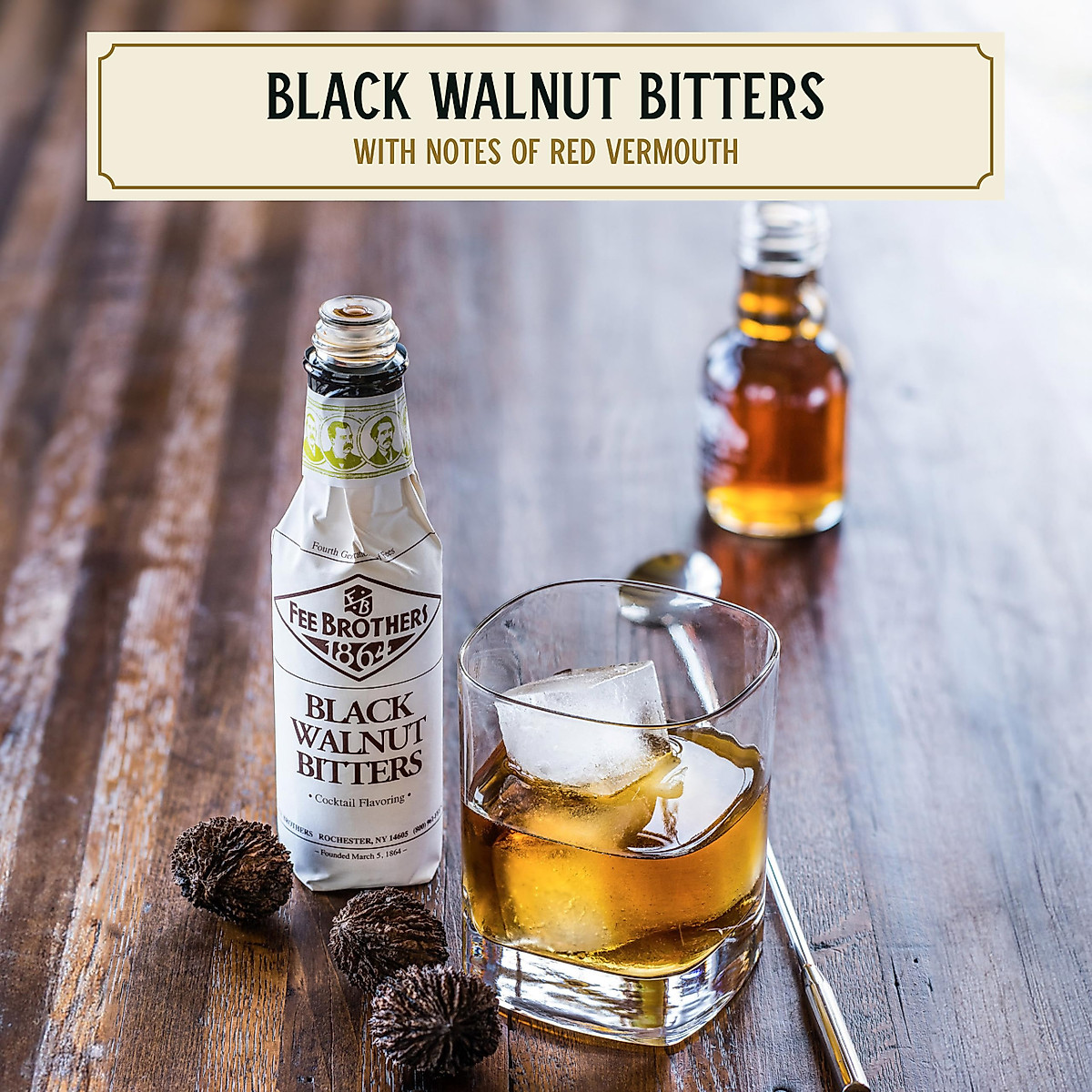 Fee Brothers Black Walnut Cocktail Bitters - Aromatic Cocktail Mixer & Concentrated Flavoring, Gluten Free, Vegan-Friendly, 5 fl oz