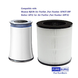 PUREBURG Replacement True HEPA Filters Compatible with Hisense KJ120 Air Purifier APKIT-20F / Enther AP1C Air Purifier APF1C,2-Pack