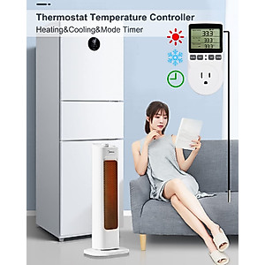 Digital Temperature Controller Outlet, 120V Electric Thermostat Outlet Plug with Timer Heating Cooling Control 110V for Reptile Terrarium Greenhouse Refrigerator