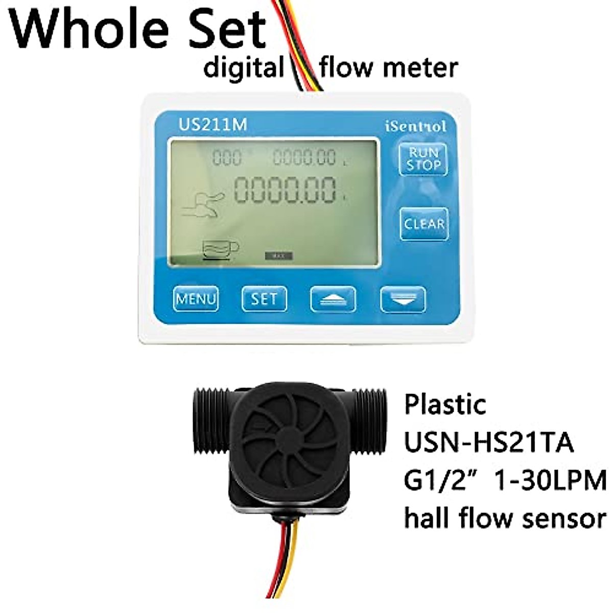 Digital Flow Meter Totalizer Flow Measurement with Nylon Water Flow Sensor G1/2 Turbine Flowmeter